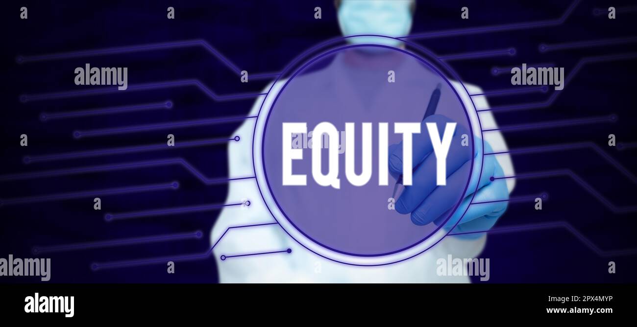 Hand writing sign Equity, Concept meaning quality of being fair and ...