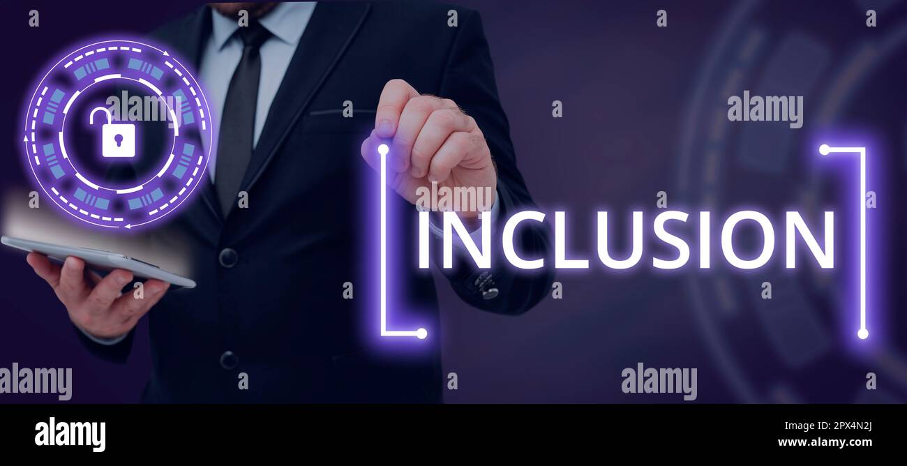 Text caption presenting Inclusion, Conceptual photo action state ...