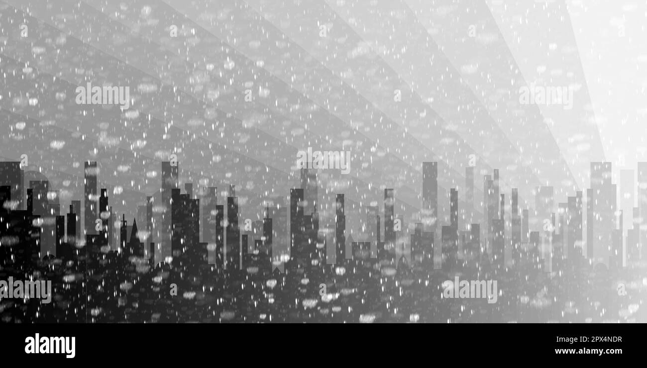 A grey cityscape shown in grey and silhouette buildings with bad weather Stock Photo - Alamy