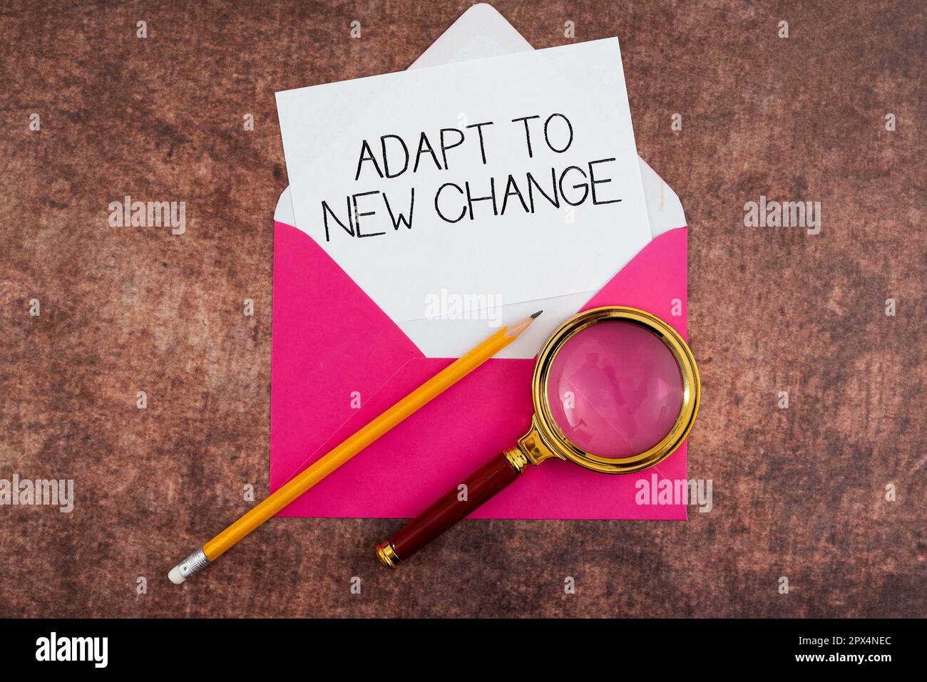 Hand writing sign Adapt to New Change, Business showcase Get Used to ...