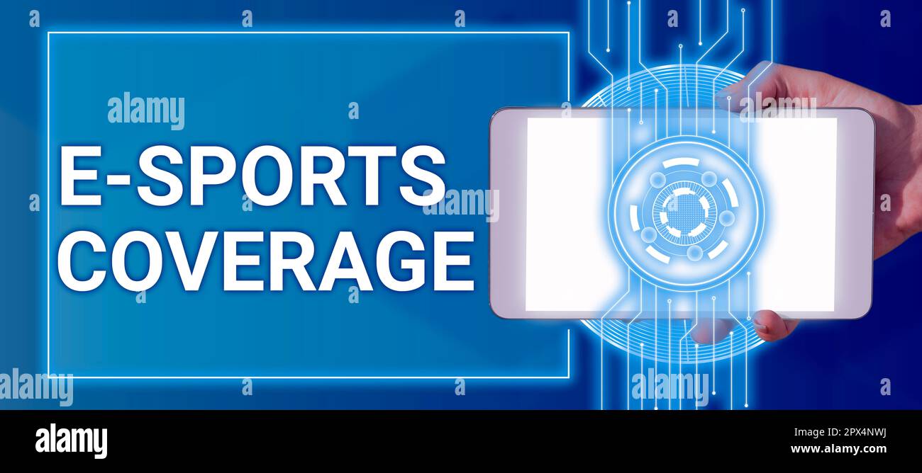 Conceptual caption E Sports Coverage, Word Written on Reporting live on ... Conceptual caption E Sports Coverage, Word Written on Reporting live on ...