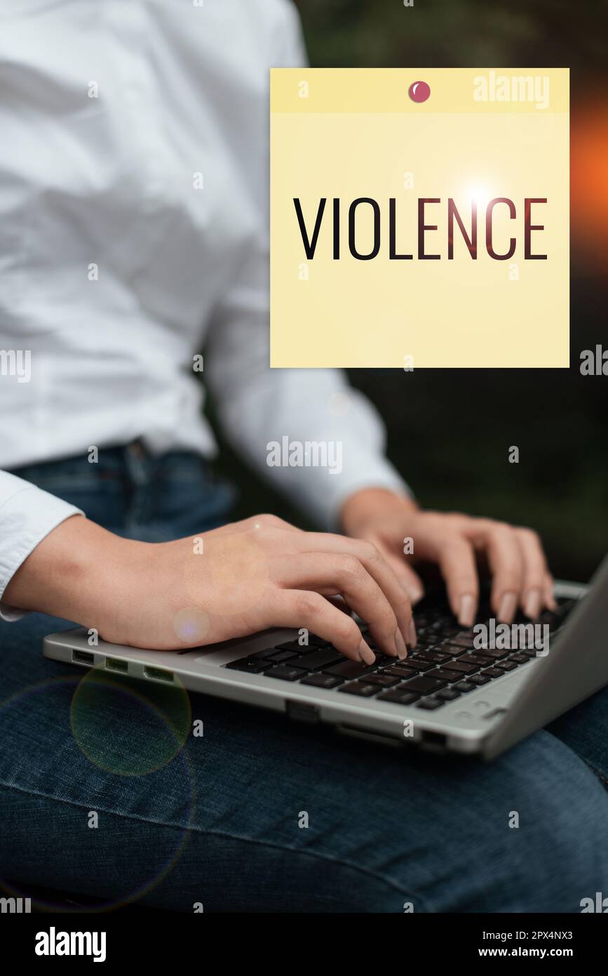Text caption presenting Violence, Business idea the use of physical ...