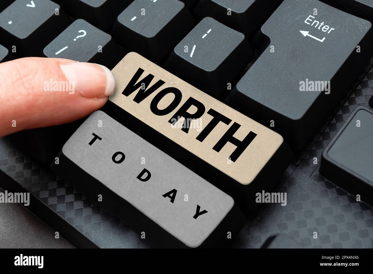 Writing displaying text Worth, Word for equivalent in value to sum item ...