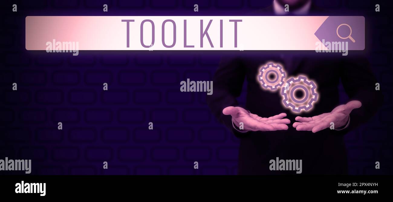 Text sign showing Toolkit, Business idea set of tools kept in a bag or ...