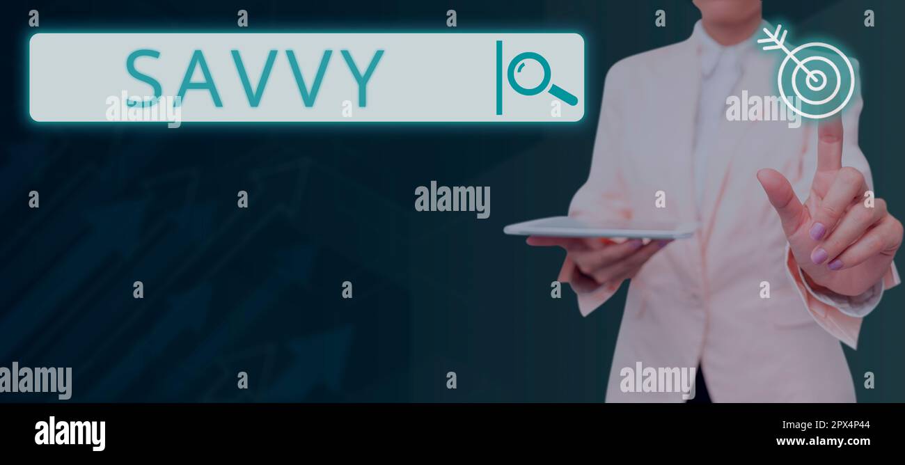 Hand writing sign Savvy, Business concept having perception ...