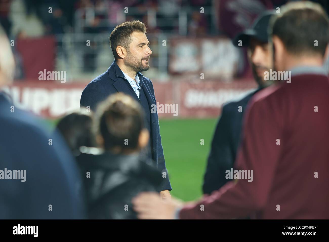 Bucharest, Romania. 1st May, 2023: Adrian Mutu, Rapid coach, during the ...