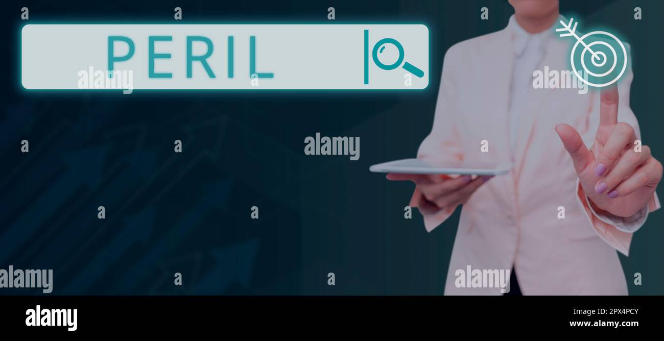 Handwriting text Peril, Concept meaning indicates something extremely ...