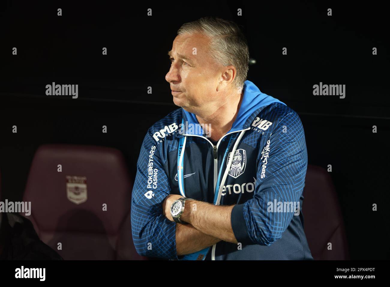 Bucharest, Romania. 1st May, 2023: Dan Petrescu, CFR Cluj coach, during ...