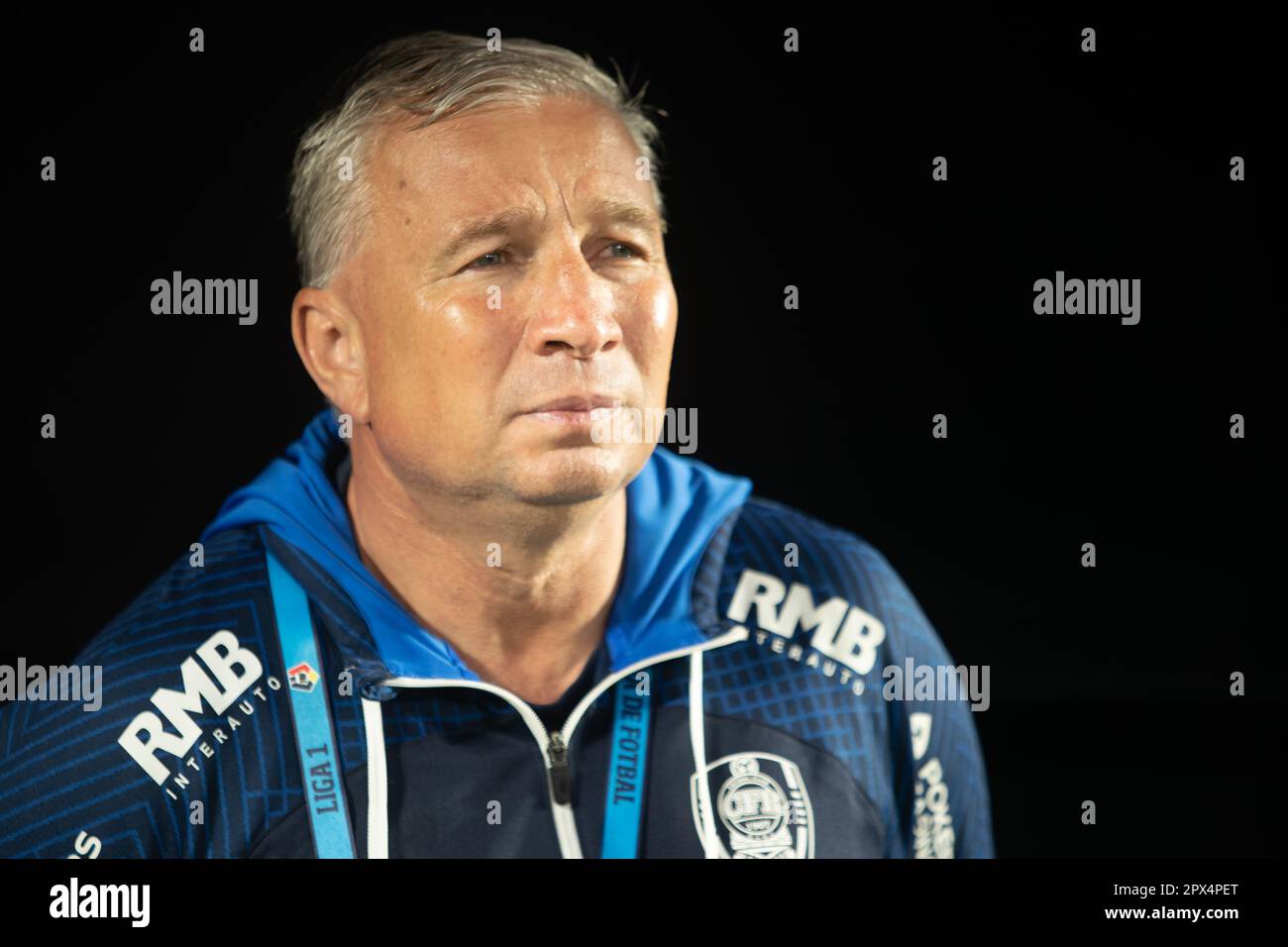 Bucharest, Romania. 1st May, 2023: Dan Petrescu, CFR Cluj coach, during ...