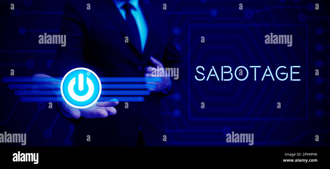 Hand writing sign Sabotage, Business idea destruction of an employer's ...
