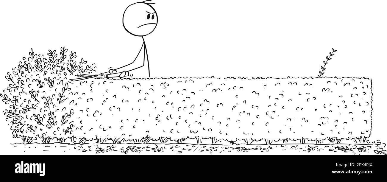 Gardener Trimming Hedge, But Made Mistake , Vector Cartoon Stick Figure ...