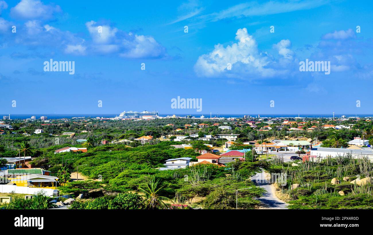 A panoramic view of the Caribbean island of Aruba from the Casibari ...