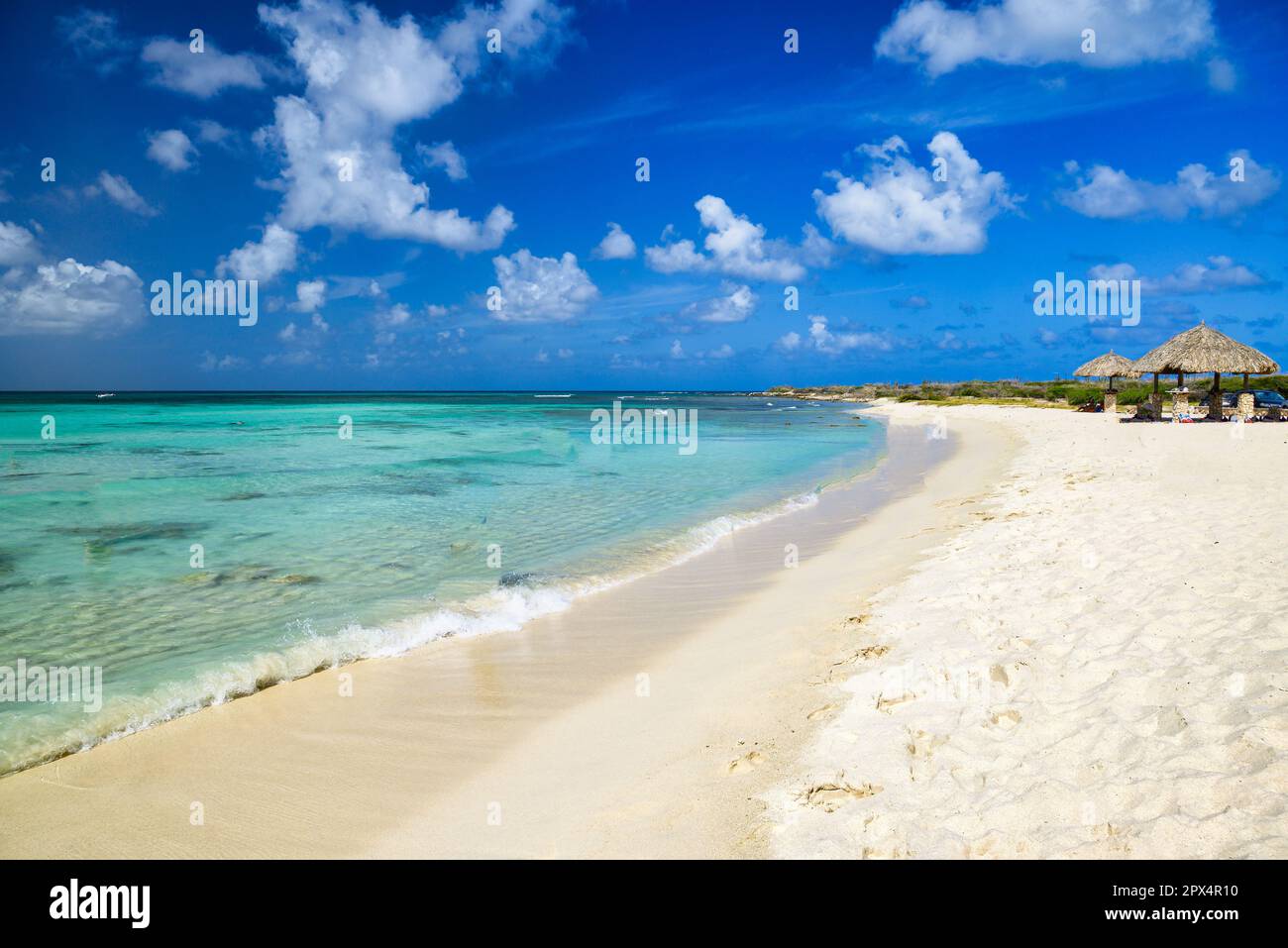 A panoramic view of Arashi Beach on the island of Aruba in the ...