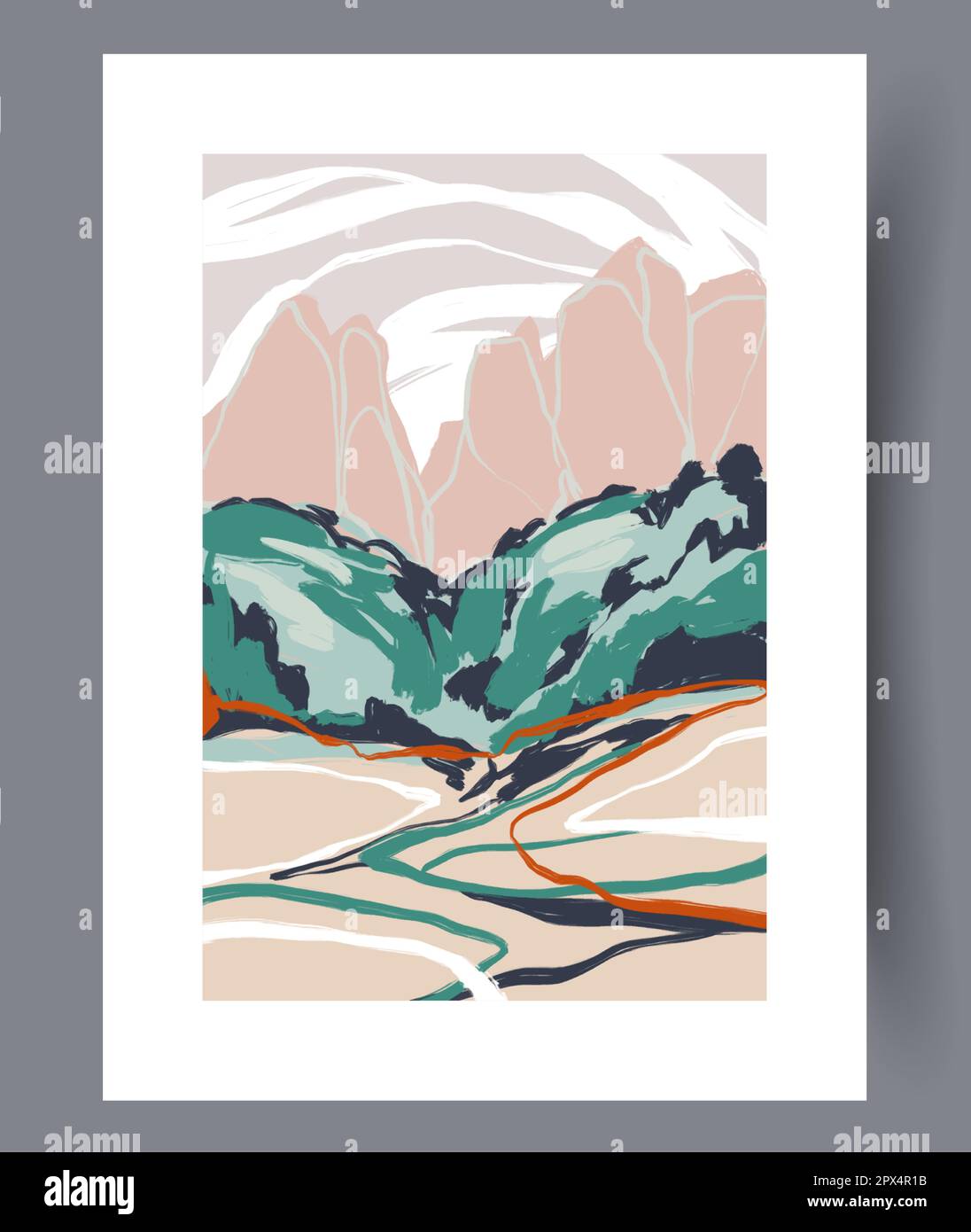 Landscape brook forestnature wall art print Stock Vector Image & Art ...