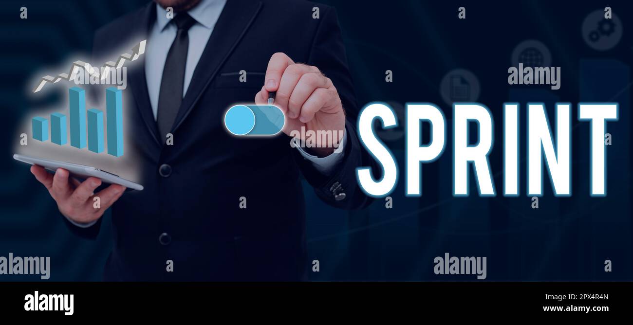 Writing displaying text Sprint, Business approach to move at top speed ...