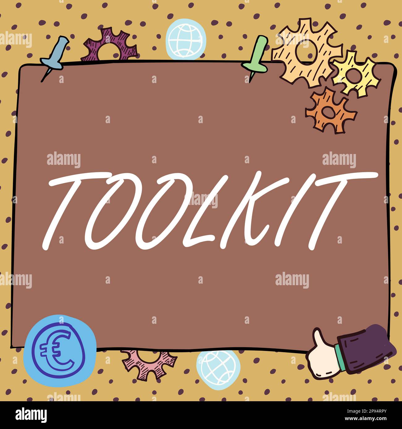 Text caption presenting Toolkit, Word Written on set of tools kept in a ...