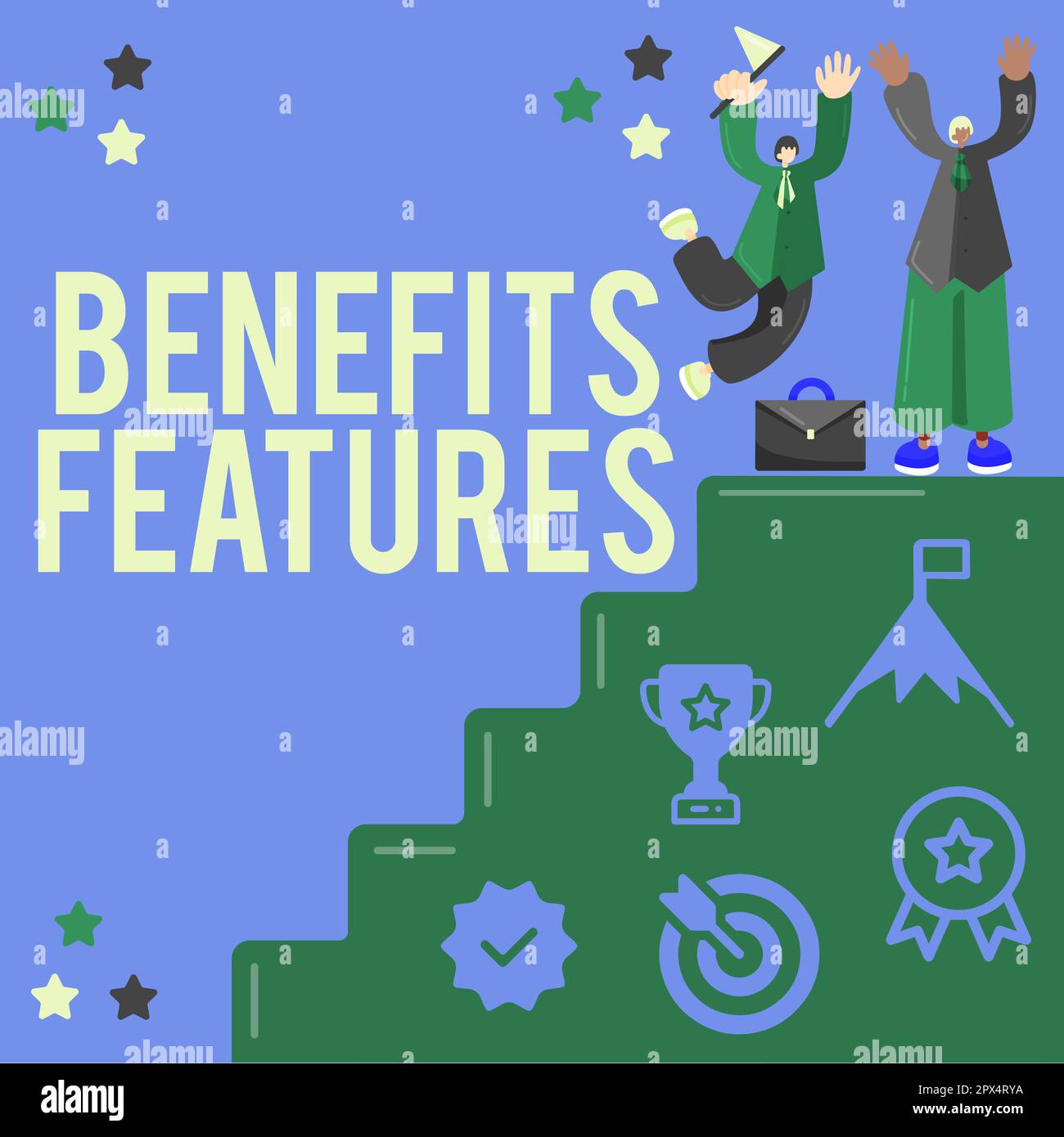 Inspiration showing sign Benefits Features, Word Written on Making a ...