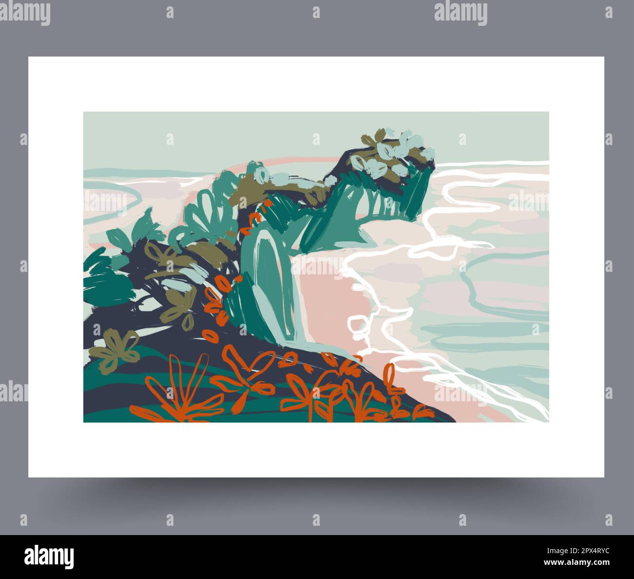 Landscape cliff nautical beach wall art print Stock Vector Image & Art ...