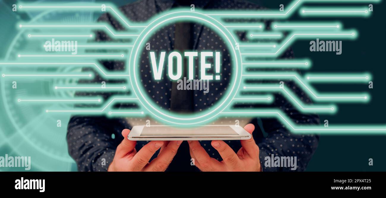 Writing displaying text Vote, Business overview formal indication ...