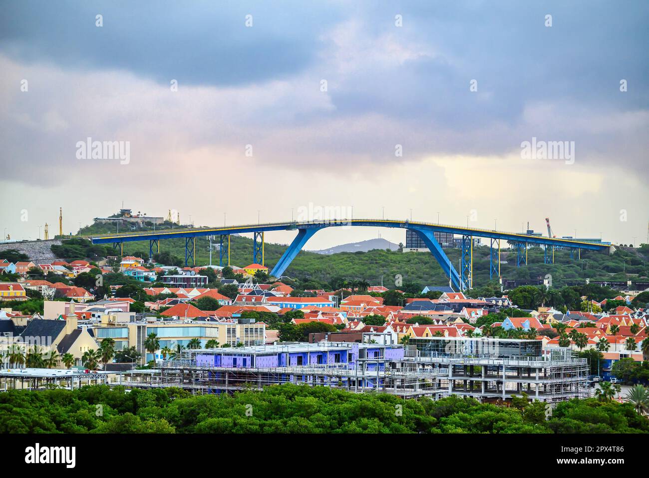 A view of the Queen Juliana Bridge in Willemstad on Curacao Stock Photo ...