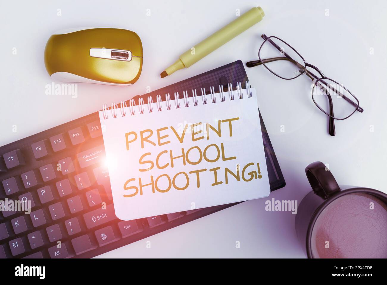 Conceptual caption Prevent School Shooting, Word Written on actions ...