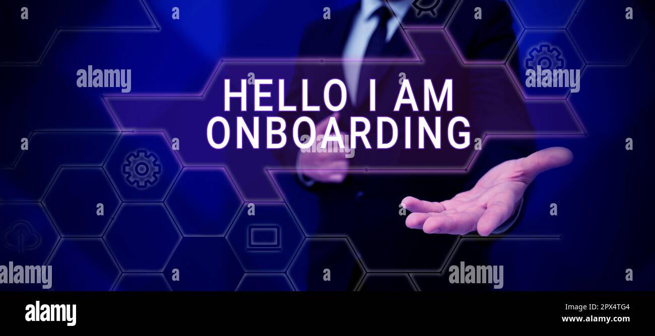 Hand writing sign Hello I Am Onboarding, Business concept Action Process of integrating a new ...