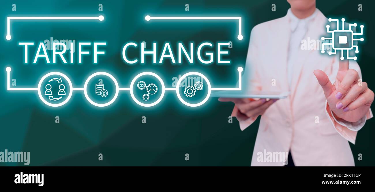 Conceptual display Tariff Change, Business showcase Amendment of Import ...