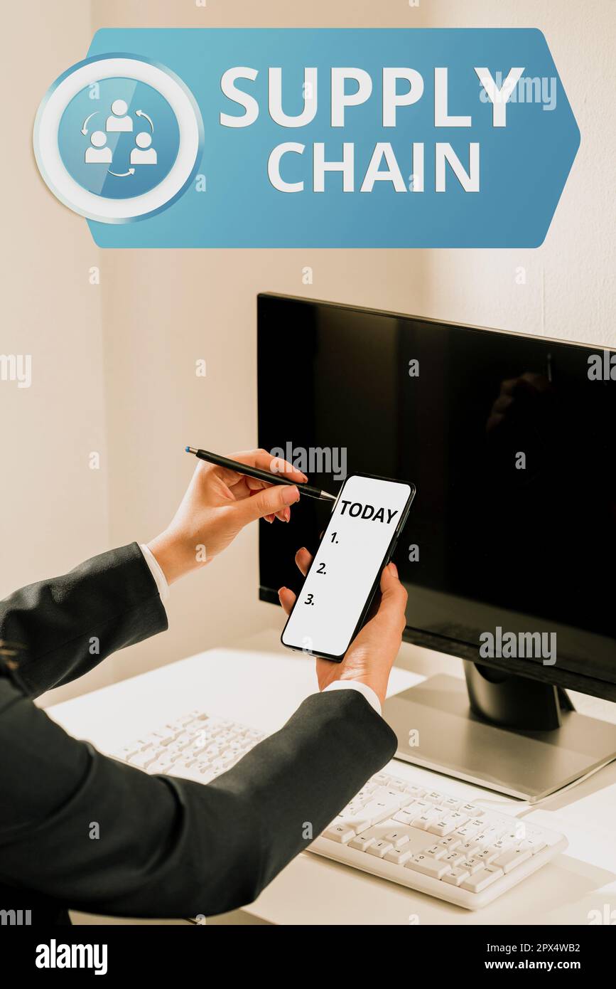 Hand writing sign Supply Chain, Business idea System of organization ...