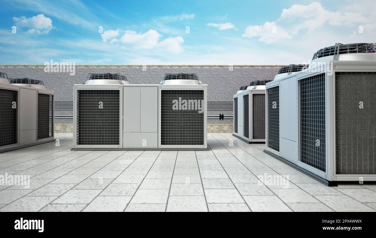 Industrial air conditioner unit isolated on white background. 3D ...