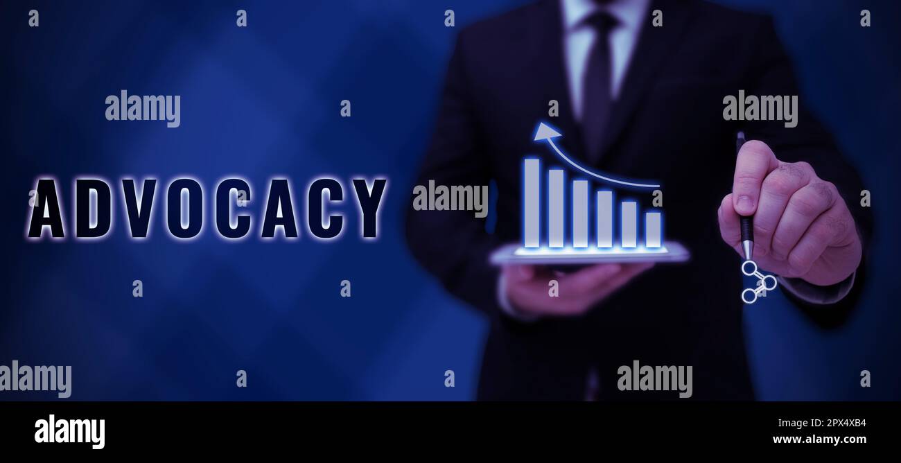 Text caption presenting Advocacy, Business approach Profession of legal ...