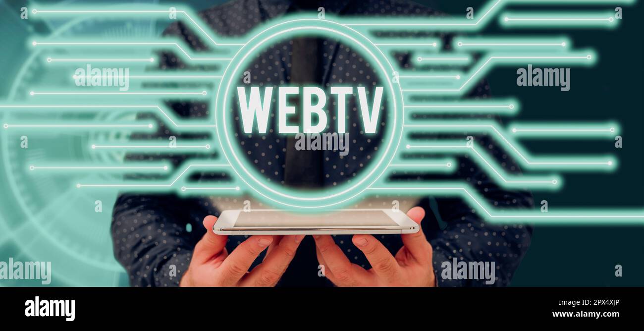 Text caption presenting Webtv, Concept meaning Internet transmission ...