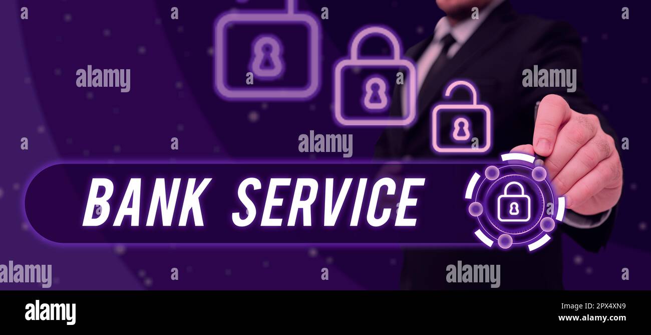 Hand writing sign Bank Service, Business concept Activities involved in ...