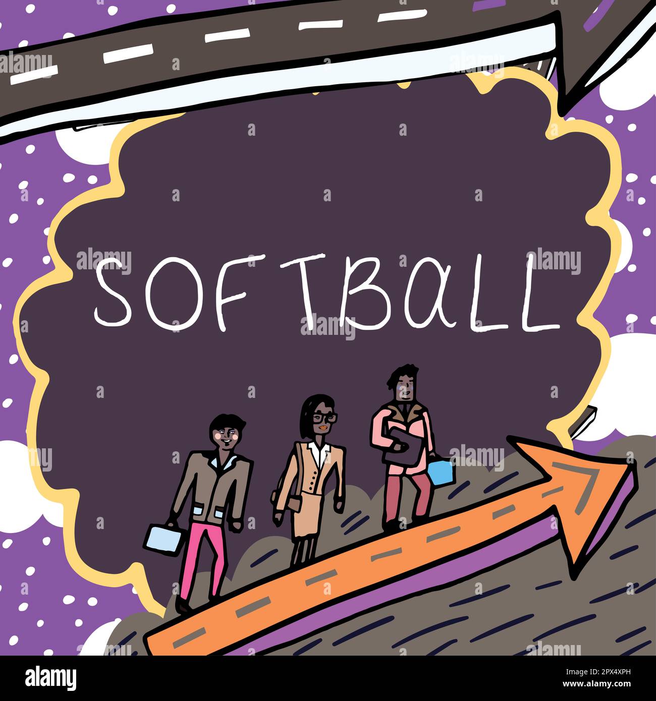 Text sign showing Softball, Word for a sport similar to baseball played ...