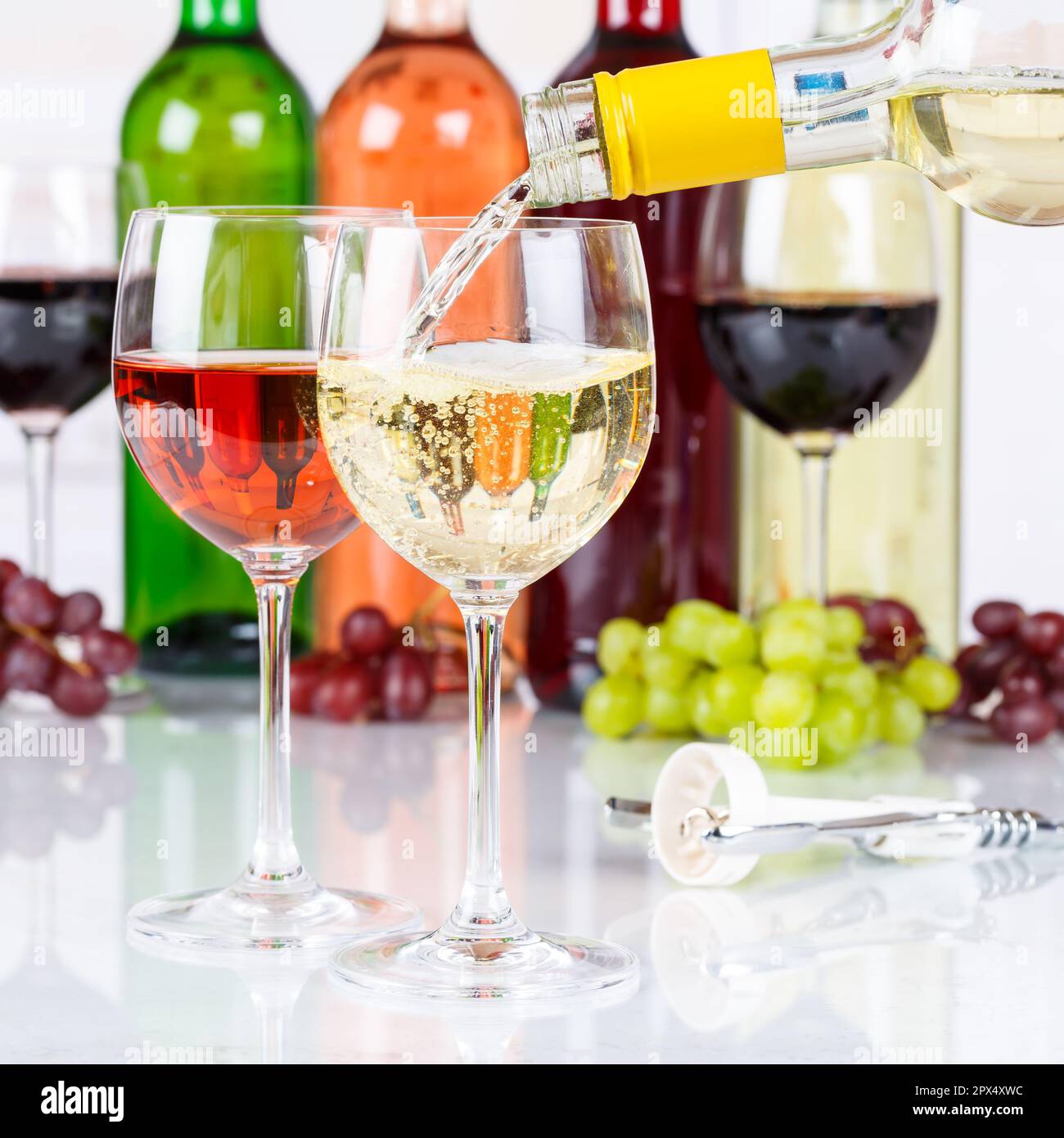 Wine pouring glass bottle white wines square pour alcohol Stock Photo ...