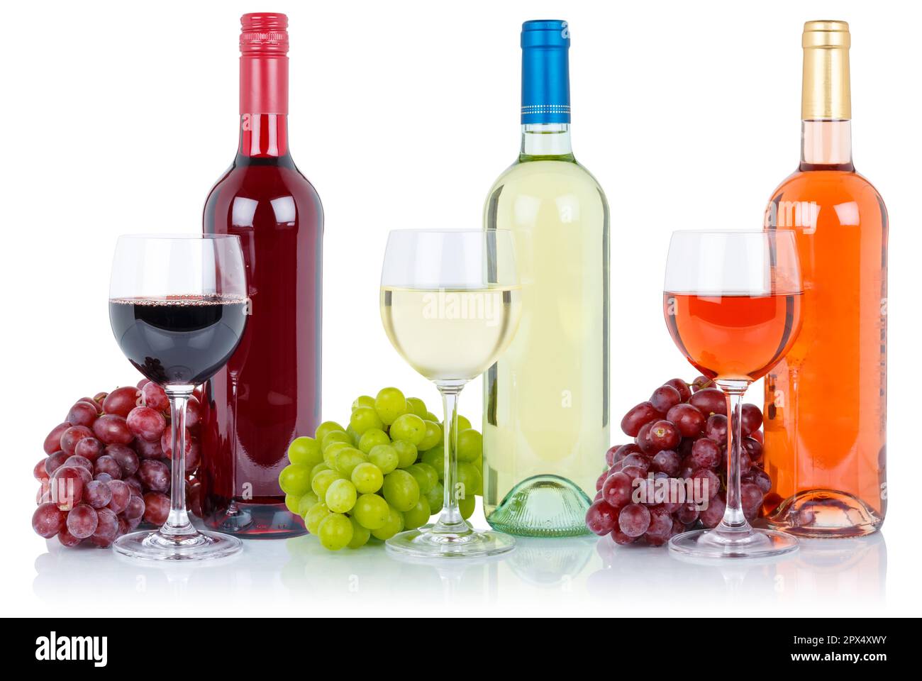 Wine wines group of bottle glass alcohol beverage grapes isolated on a ...
