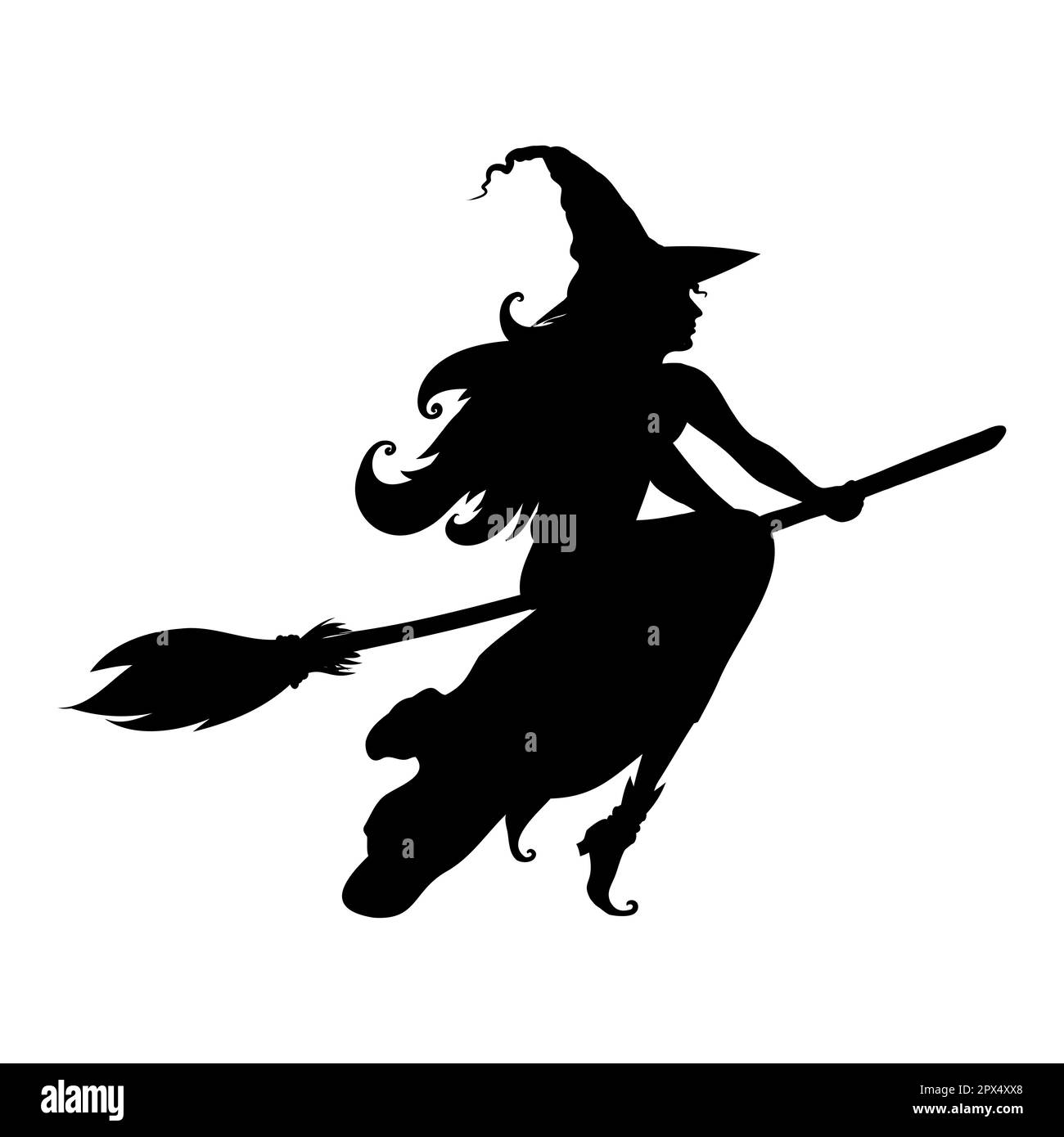 Pretty Witch On Broom Silhouette