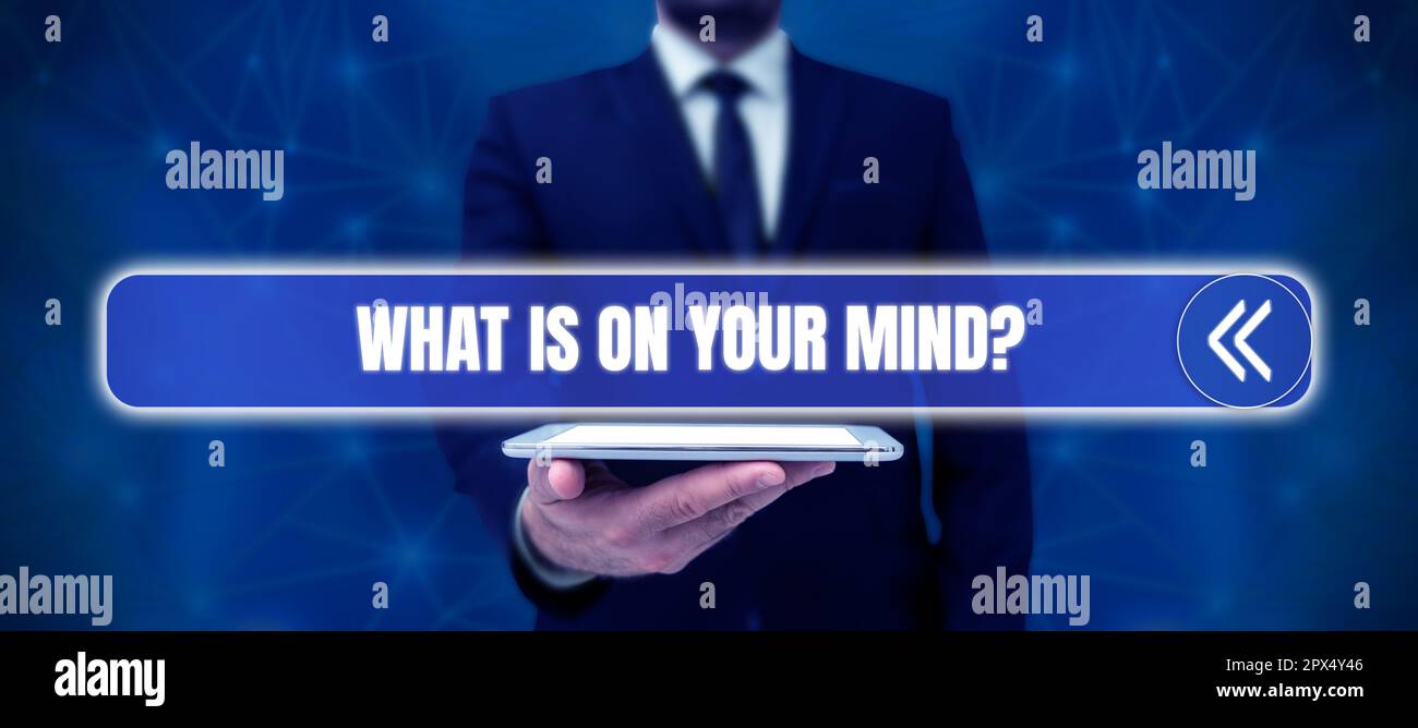 Text caption presenting What Is On Your Mind, Business showcase Open ...