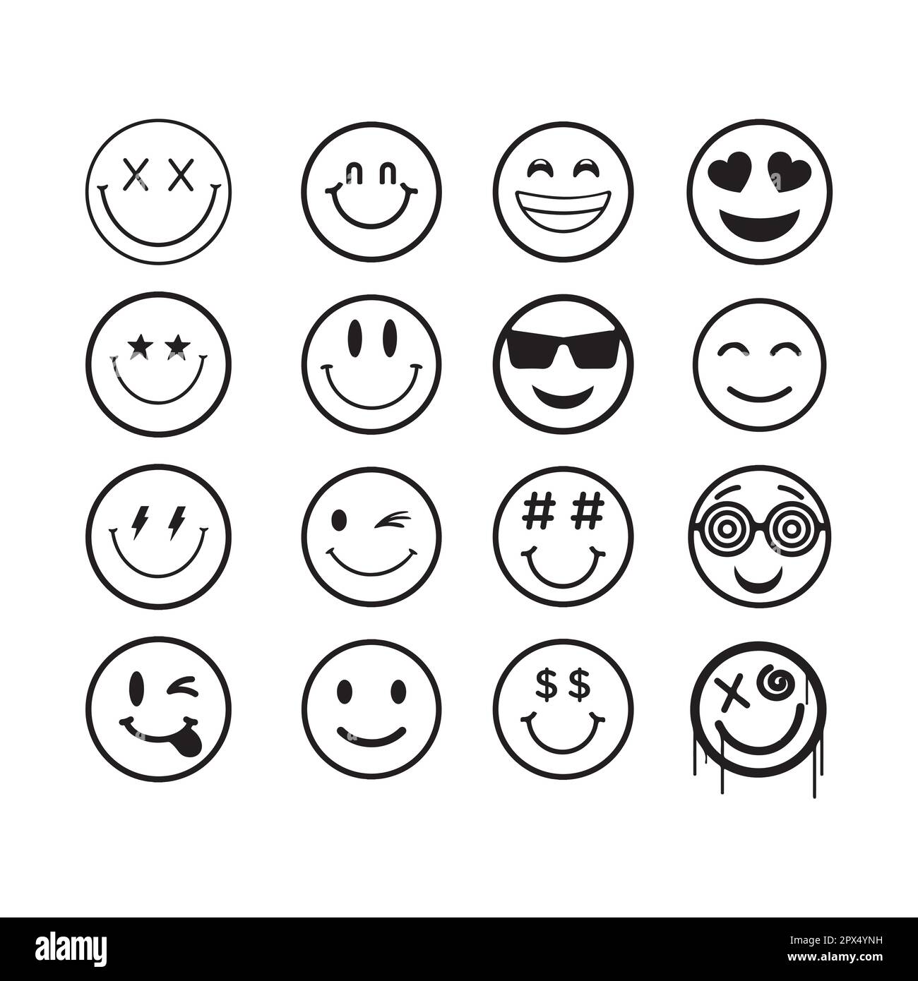 set of smiles icon silhouette vector with white background Stock Vector ...