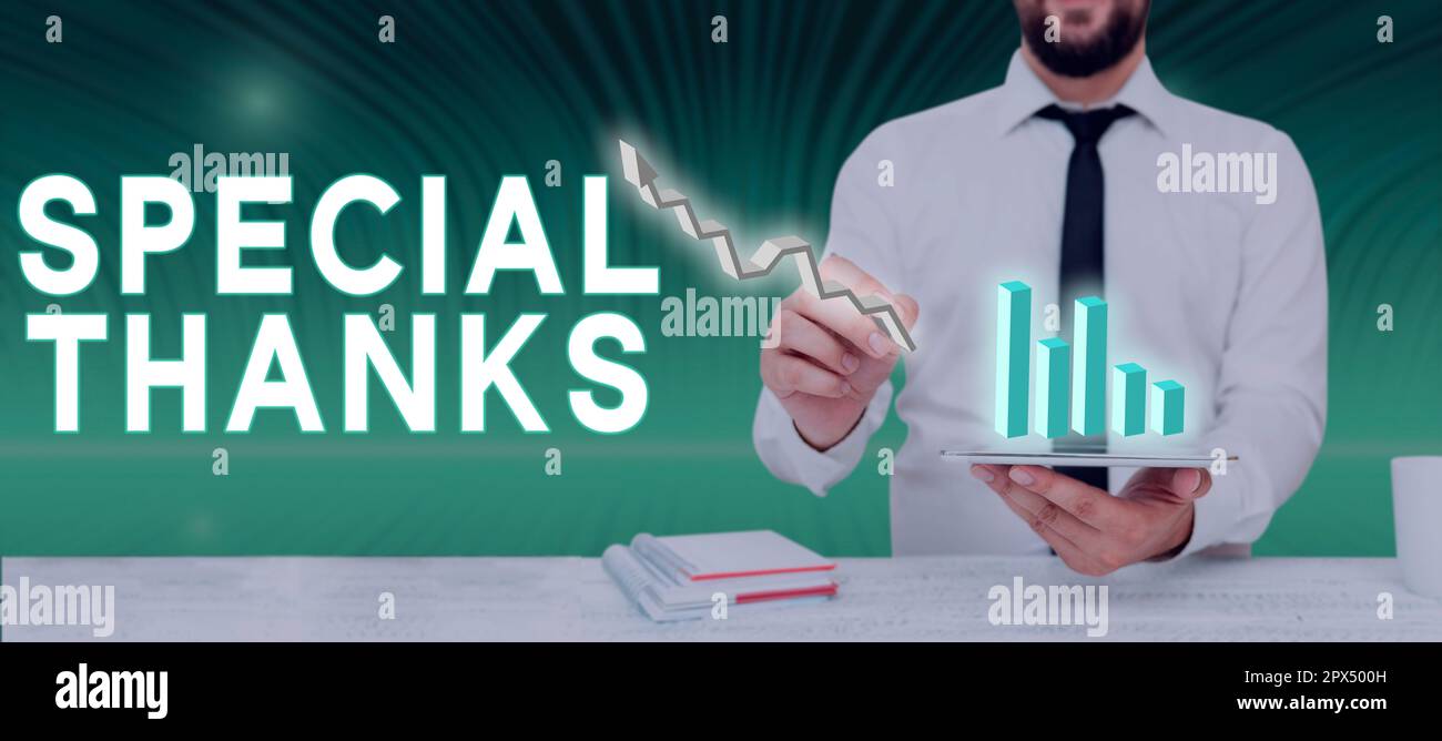 Text showing inspiration Special Thanks, Word for expression of ...