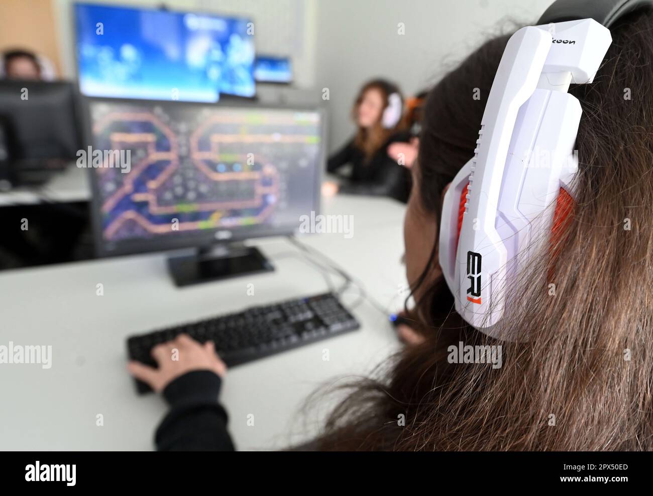 Karlsruhe, Germany. 25th Apr, 2023. At Gameforge, which is a provider of online games, employees ...