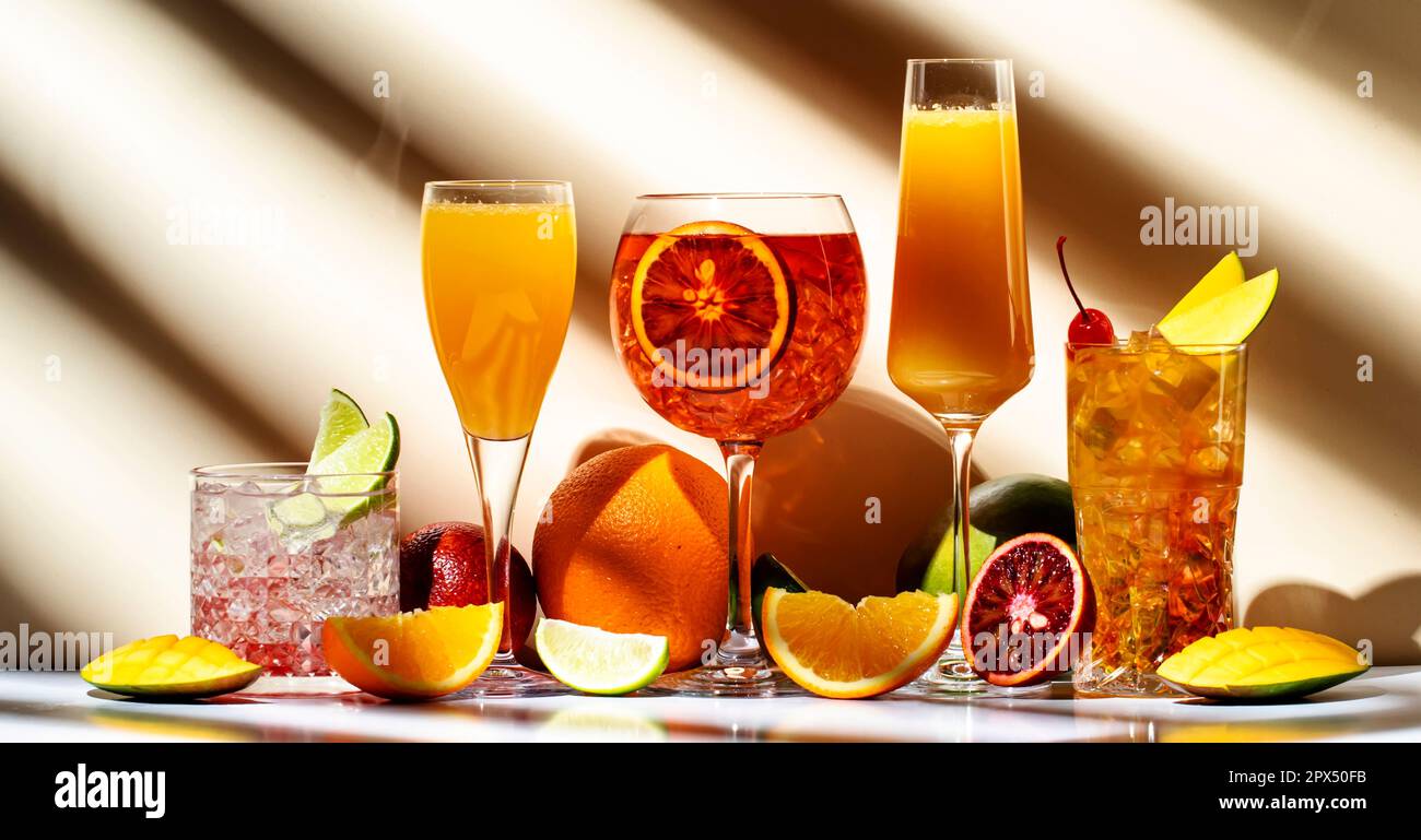 Summer alcoholic cocktails for party, refreshing drinks with sparkling ...