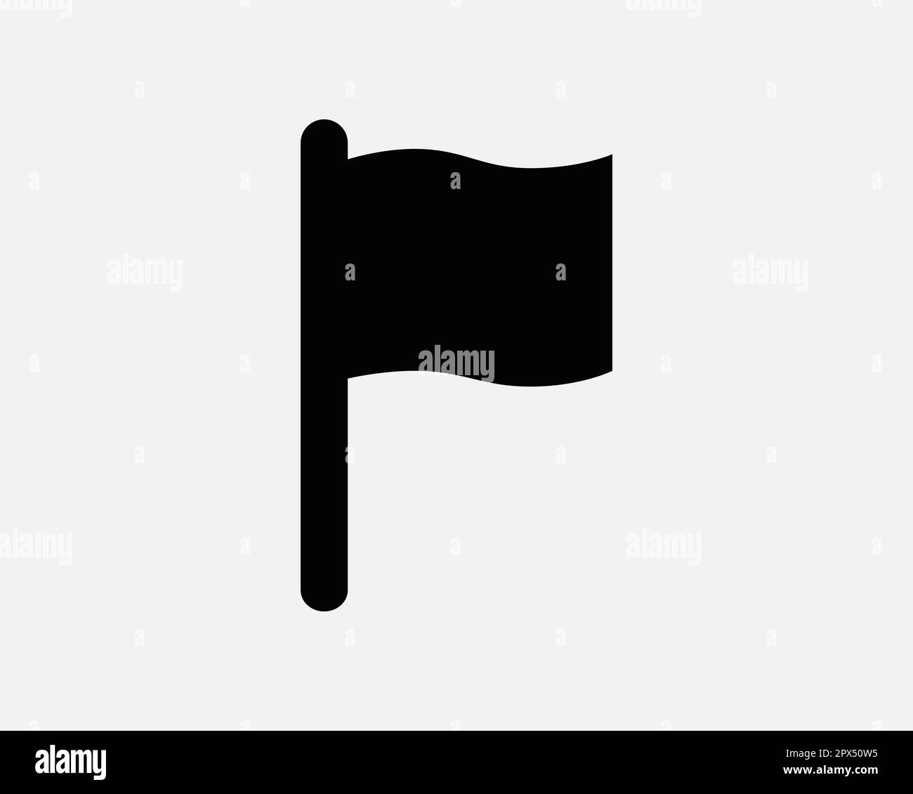 Flag On Pole Icon Banner Emblem Mark Rectangular Shape Wave Waving Flutter Black Icon Sign
