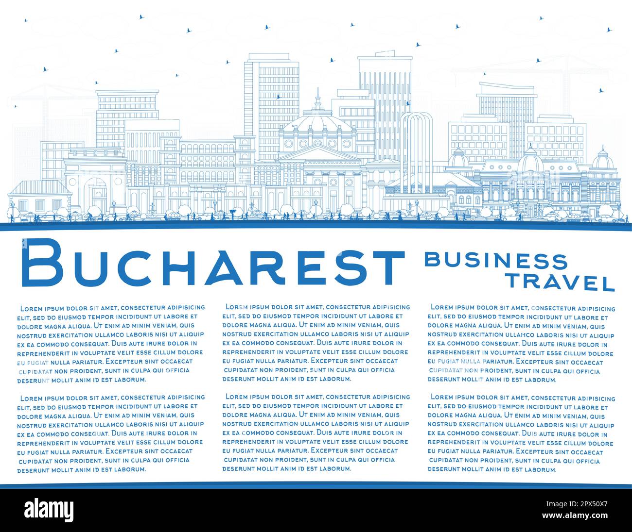 Outline Bucharest Romania City Skyline with Blue Buildings and Copy ...