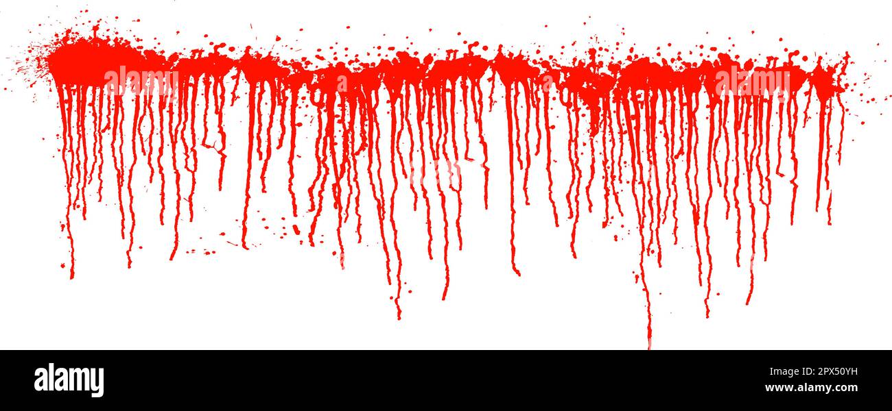 Red blood drips isolated on white background. Scarlet paint, wine or ...