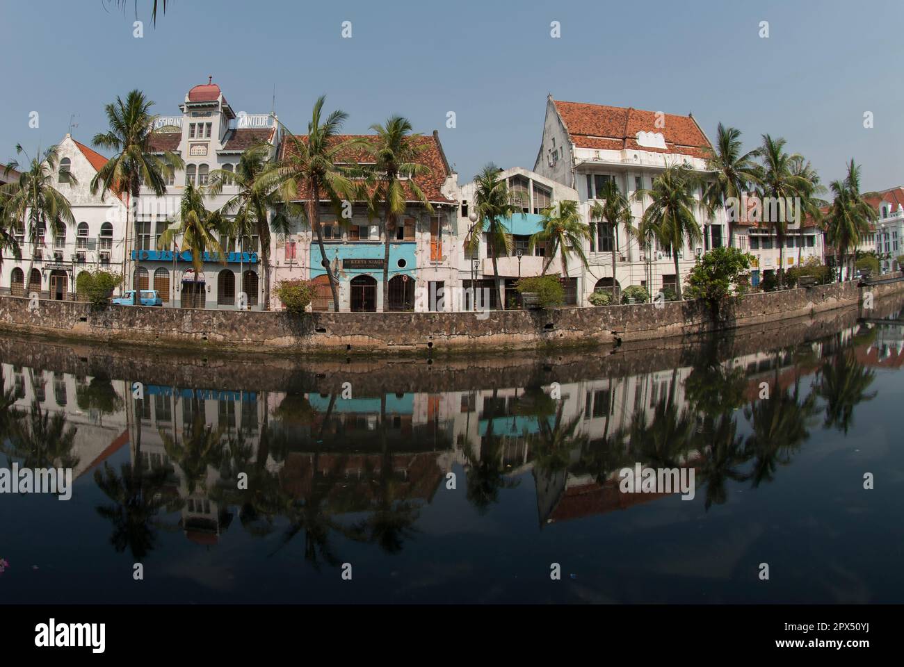 Dutch Colonial buildings by canal, Batavia, Jakarta, Indonesia Stock ...