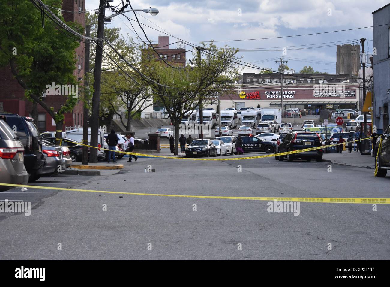 Passaic, United States. 01st May, 2023. Wide view of the crime scene in ...