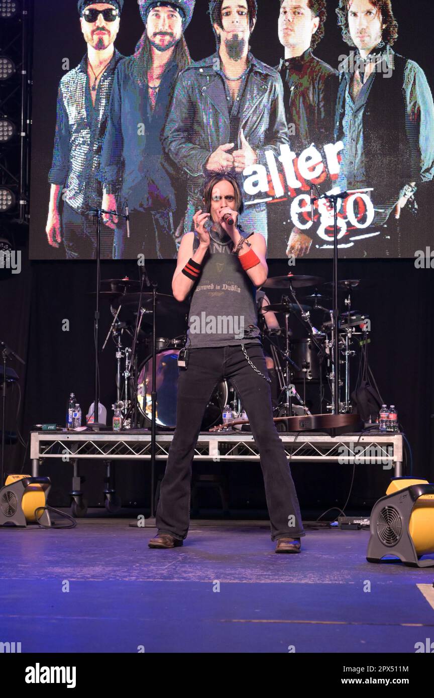 A rock band alter ego on stage at Fremont Street in Las Vegas Stock ...