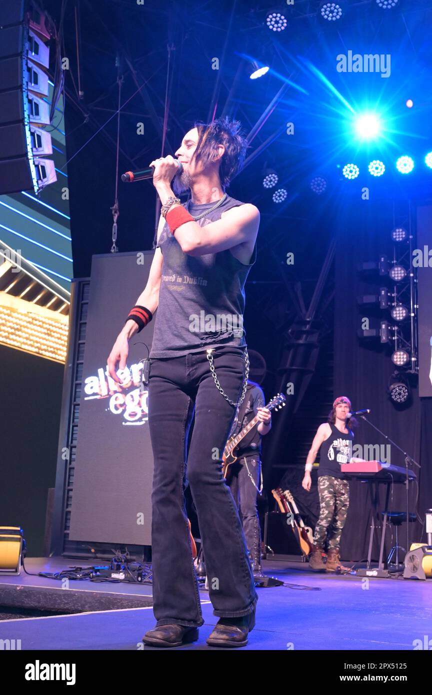 A rock band alter ego on stage at Fremont Street in Las Vegas Stock ...