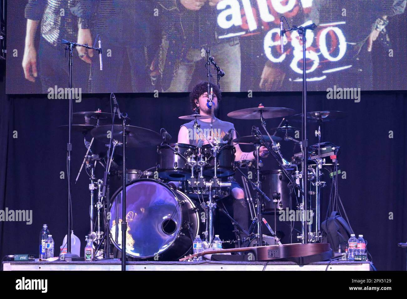 A rock band alter ego on stage at Fremont Street in Las Vegas Stock ...