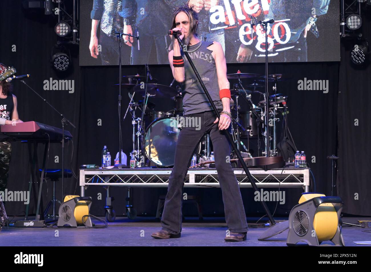 A rock band alter ego on stage at Fremont Street in Las Vegas Stock ...